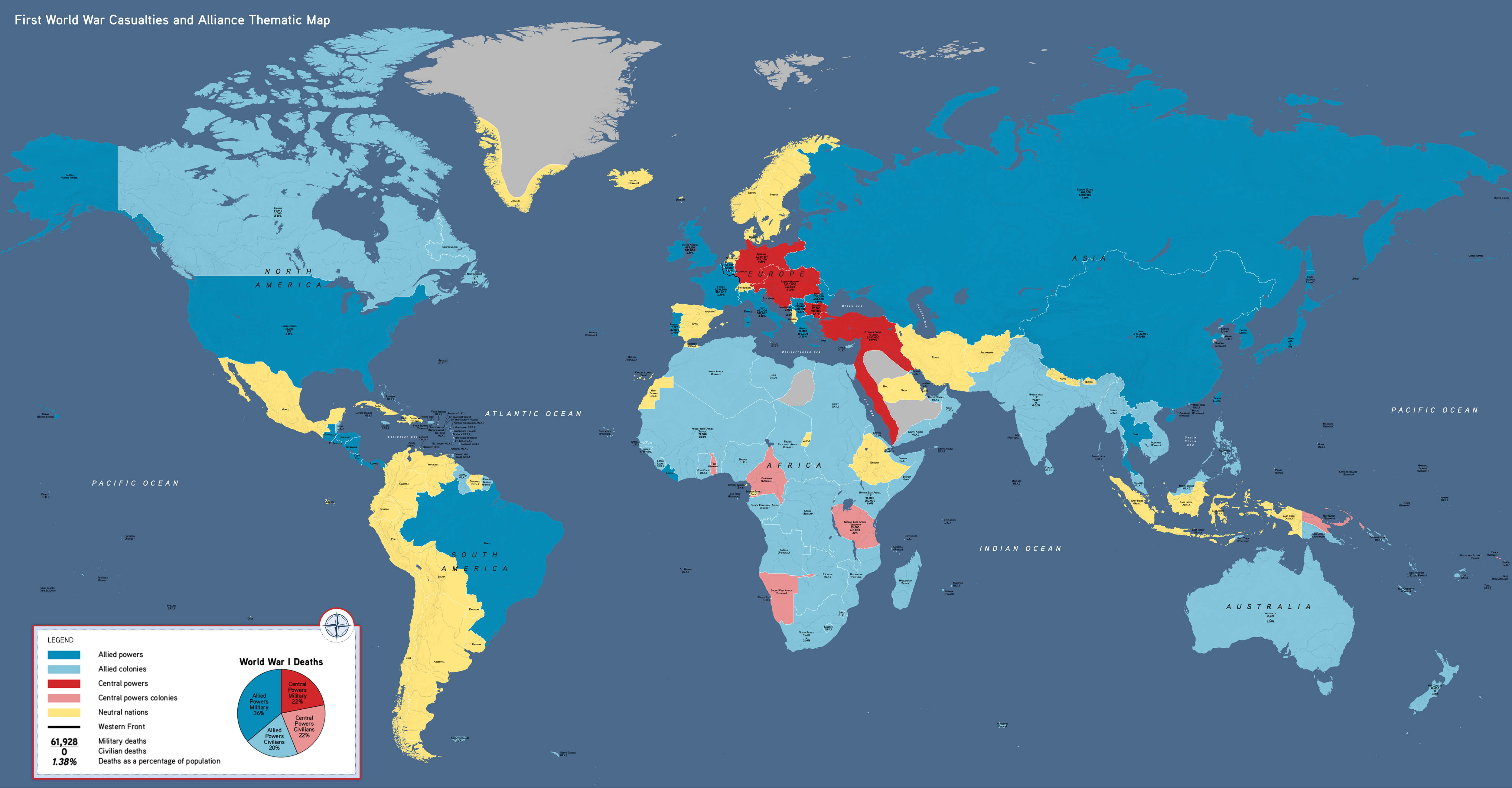 First World War Casualties and Alliance Thematic Map