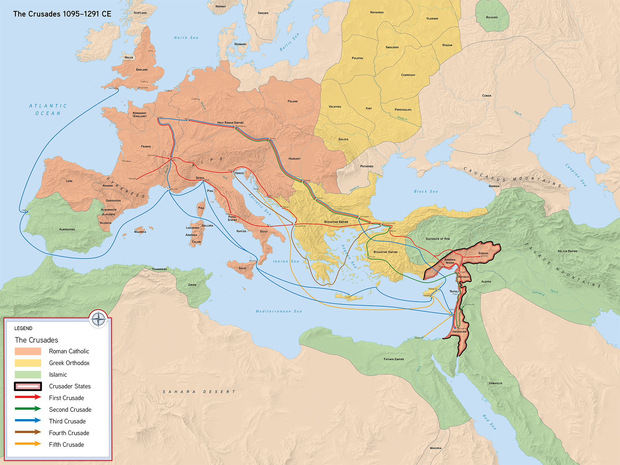 Crusades Map, 1096–1221 CE